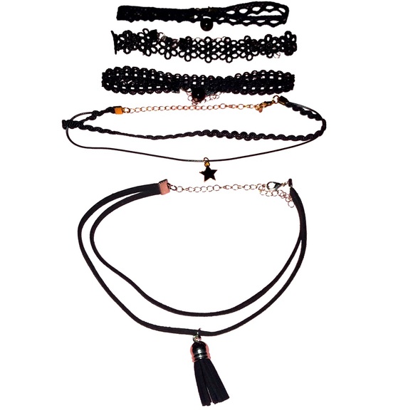 unlabeled | Jewelry | 5 Black Assorted Chokers | Poshmark